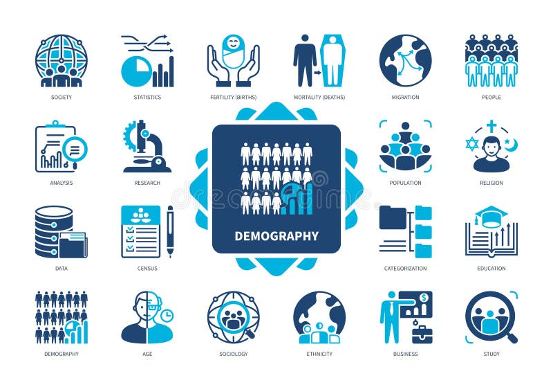 Demography solid icon set stock illustration. Illustration of chart ...
