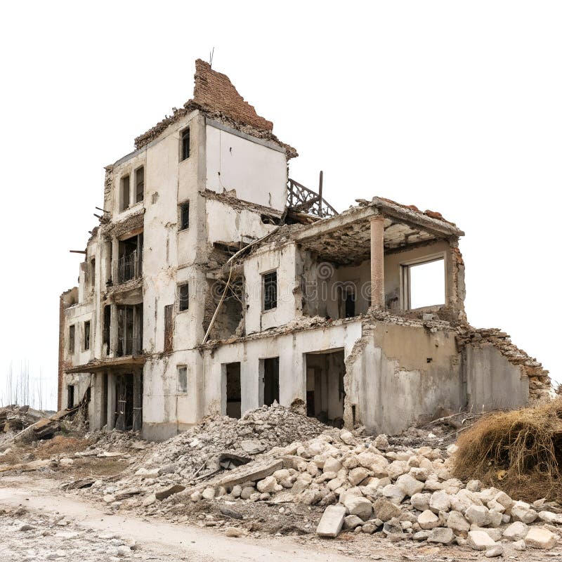 Demolished Buildings Isolated on White Background Stock Illustration ...