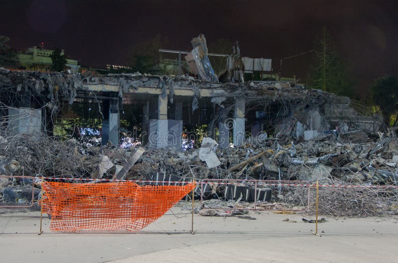 Demolished Buildings at Night Stock Photo - Image of residential ...