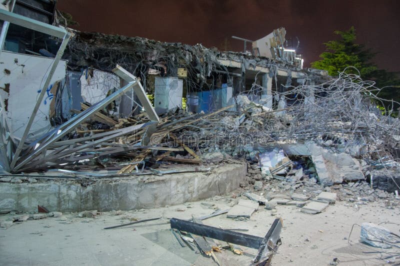 Demolished Buildings at Night Stock Photo - Image of debris, tragedy ...