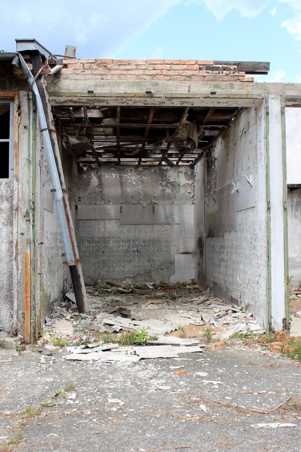 Demolished Destroyed Garage at Abandoned Industrial Complex with ...