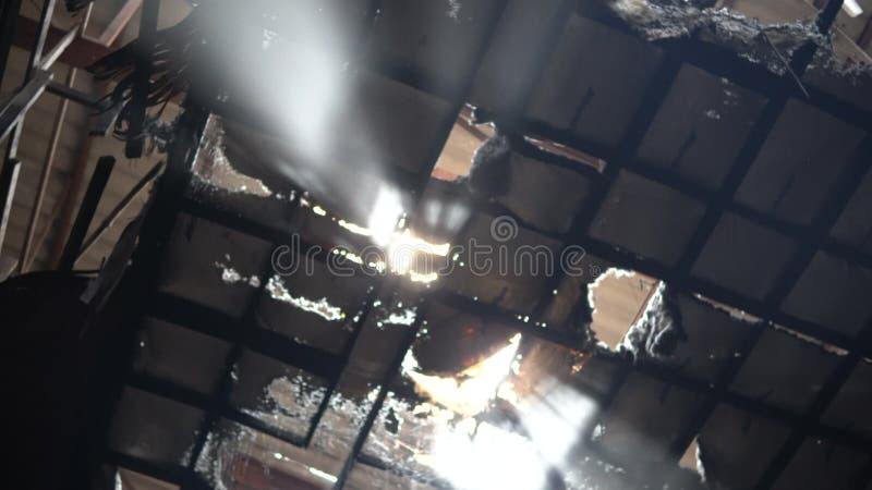 Demolished Ruined Ceiling of Abandon Building Light through Dusty ...