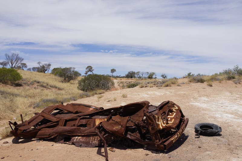 Demolished Rust Car in Australian Desert Stock Photo - Image of ...