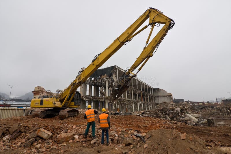 Demolition Construction Work. Worker at Building Site Stock Image ...