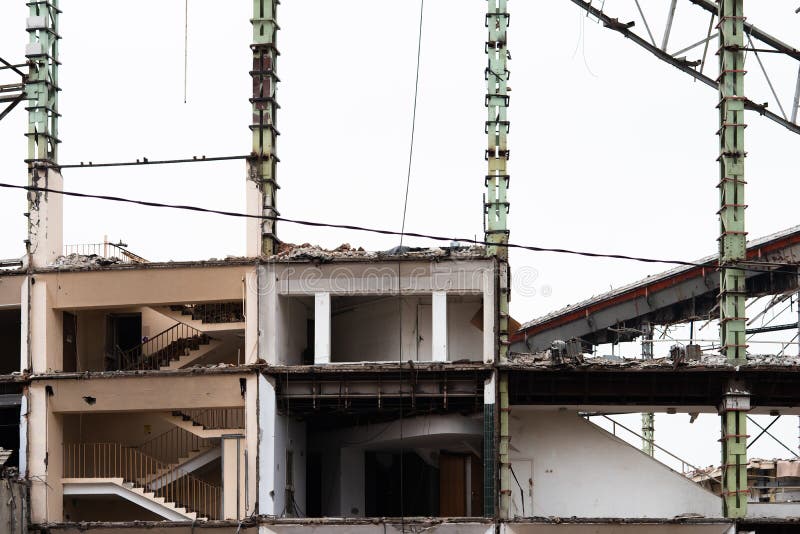 Demolition of the Arena. Old Metal Frame of the Building, Destroyed ...