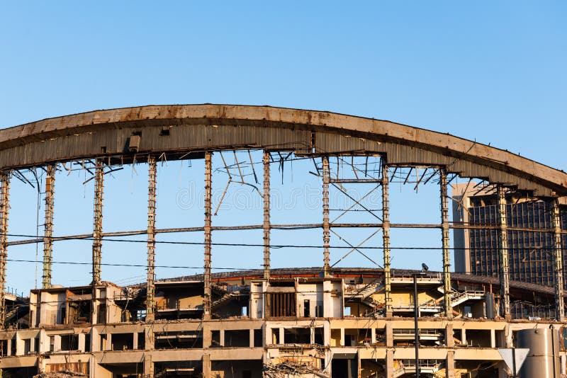 Demolition of the Arena. Old Metal Frame of the Building, Destroyed ...