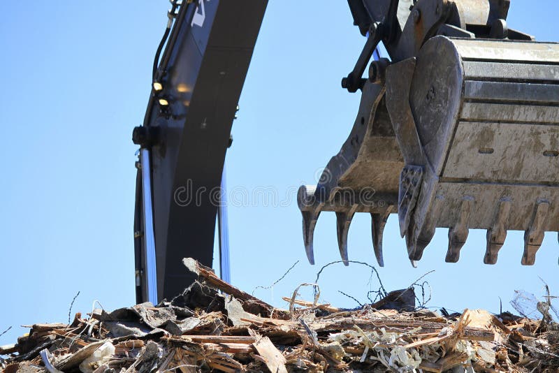 Demolition with Backhoe Loader Stock Image - Image of material, loader ...