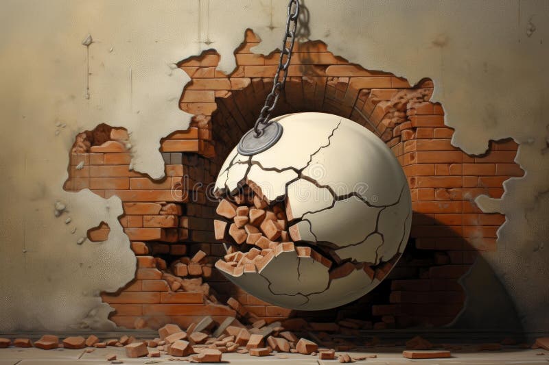 Demolition Ball Breaking through Wall Stock Photo - Image of energy ...