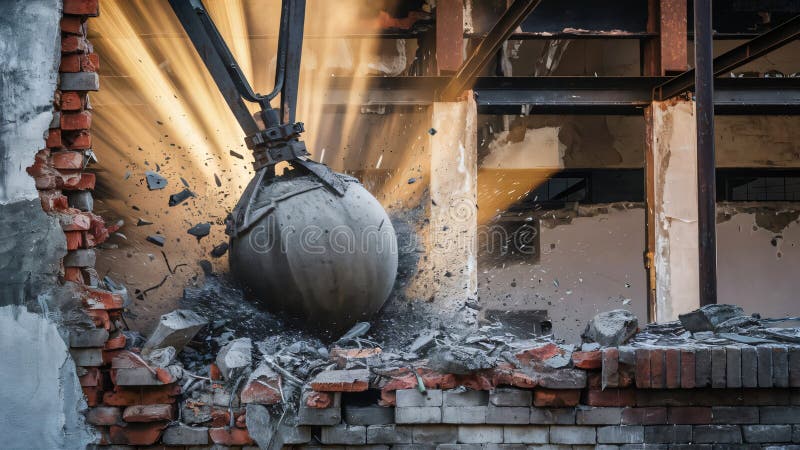Demolition Ball Crushing Brick Wall, Powerful High Quality Image Stock ...