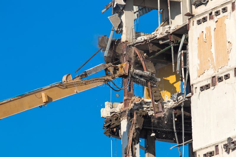 Demolition of a Building with Heavy Equipment Stock Photo - Image of ...