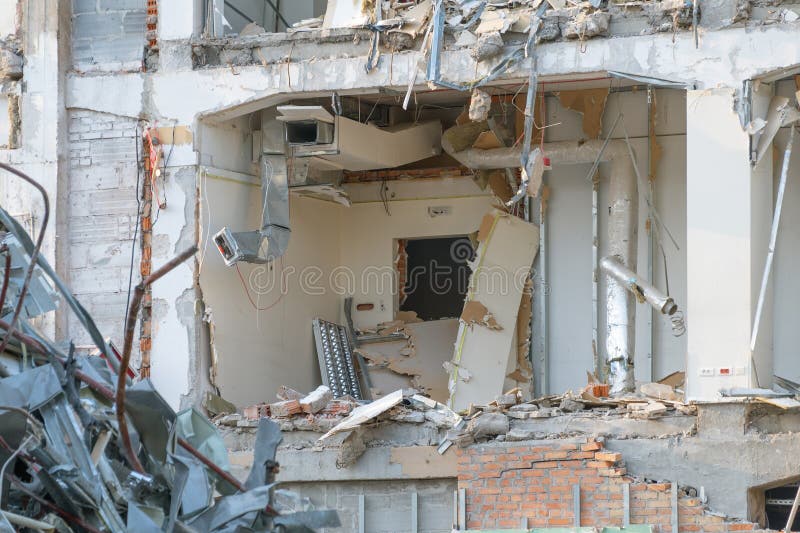 Demolition of a building stock image. Image of destruction - 342942379
