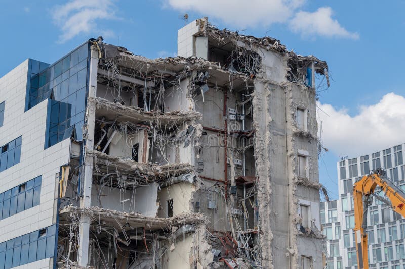 Demolition of a Building. the Wreckage of a Demolished Building Stock ...
