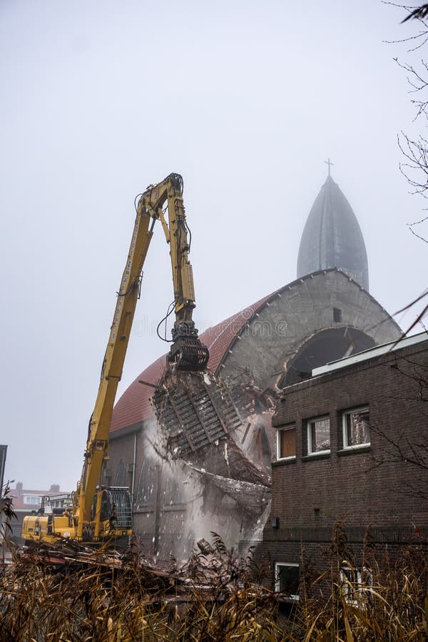 Demolition of Church with Falling Rubble and Dust Stock Photo - Image ...