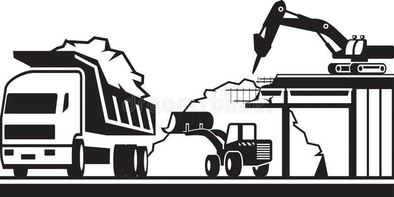 Demolition of Concrete Bridge with Construction Machinery Stock Vector ...