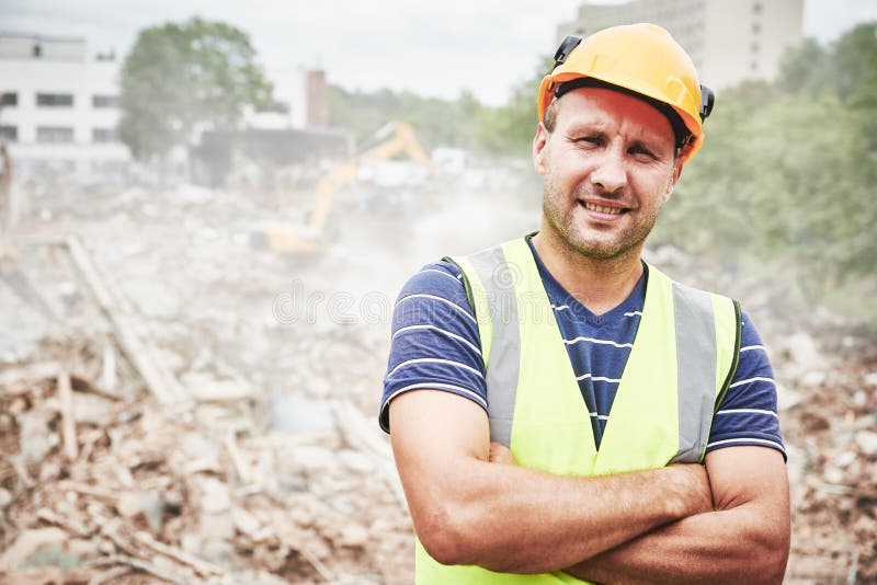 Demolition Construction Work. Worker at Building Site Stock Image ...