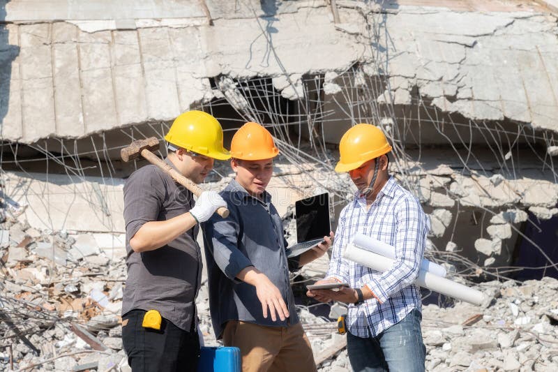 Demolition Control Supervisor and Contractor Discussing on Demolish ...