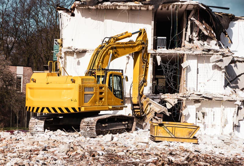 Demolition Crane Dismantling a Building Stock Image - Image of heavy ...