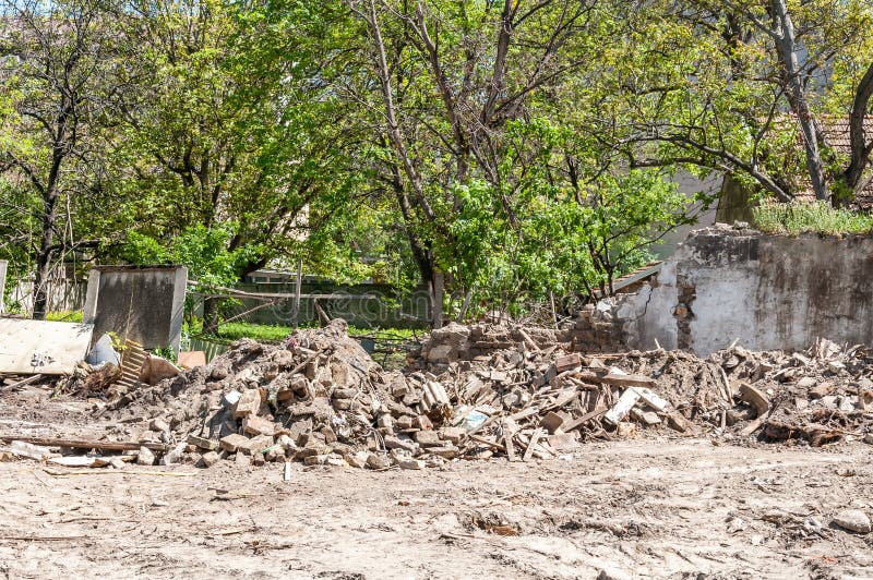 Demolition and Destruction Site Bricks Remains and Leftovers of ...