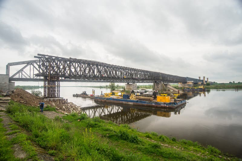Disassembly of an Old Steel Bridge at Construction Site of a New Bridge ...