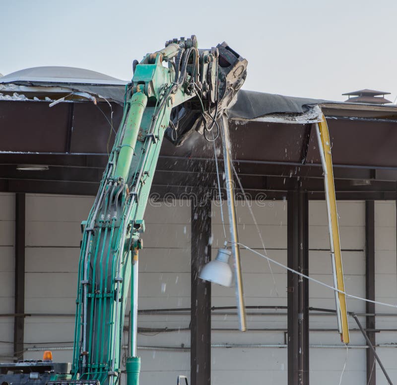 Demolition Excavator Rips Off a Building Stock Image - Image of ...