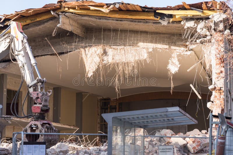 Demolition Excavators in Demolition Work Stock Image - Image of pull ...