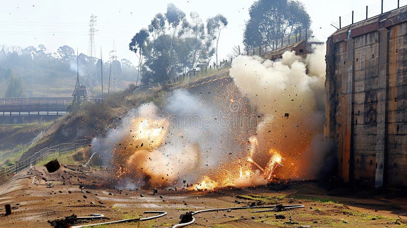 Demolition Explosion during a Controlled Explosion Stock Illustration ...