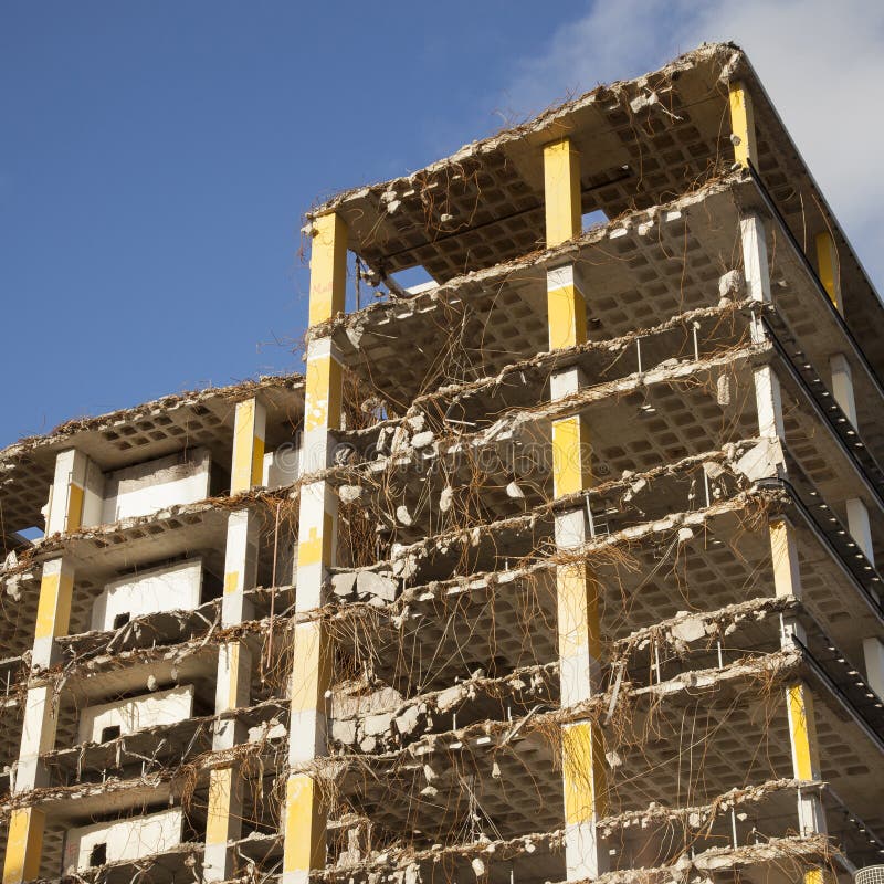 Demolition Going on in Large Building Stock Image - Image of brick ...