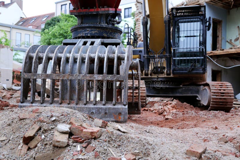 Demolition of a House Big Machine Stock Image - Image of worker, house ...