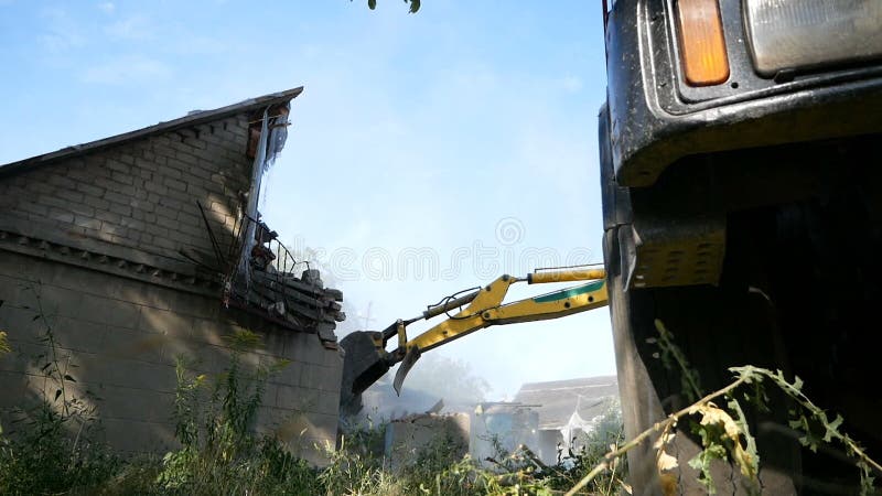 Demolition House Using Excavator in City. Rebuilding Process. Stock ...