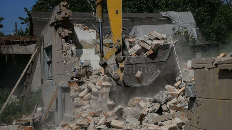 Demolition House Using Excavator in City. Rebuilding Process. Stock ...
