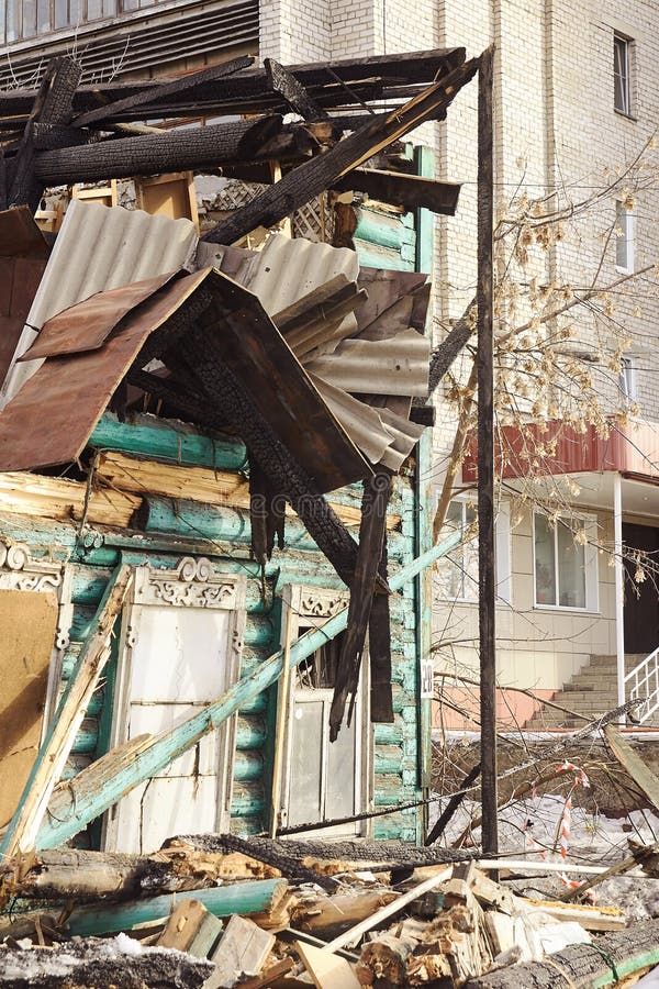 Demolition House Using Excavator in City. Rebuilding Process Stock ...