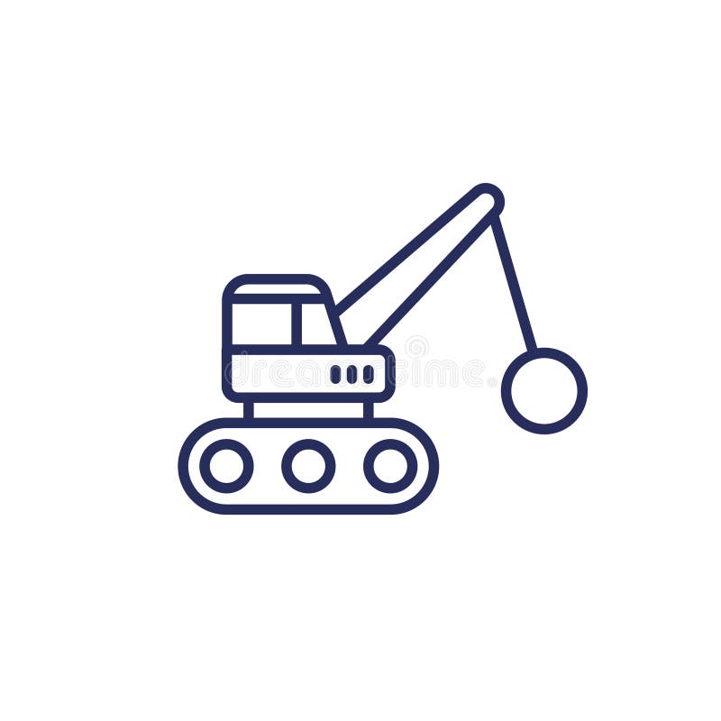 Demolition Machine Line Icon with Wrecking Ball Stock Vector ...