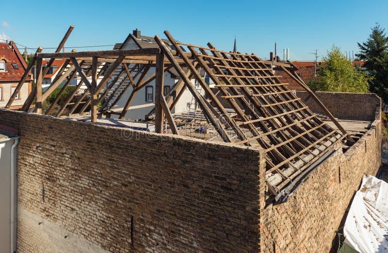 Demolition of an old barn stock image. Image of joist - 102309327