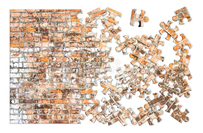 Demolition of an Old Brick Wall - Concept Image in Puzzle Shape Stock ...
