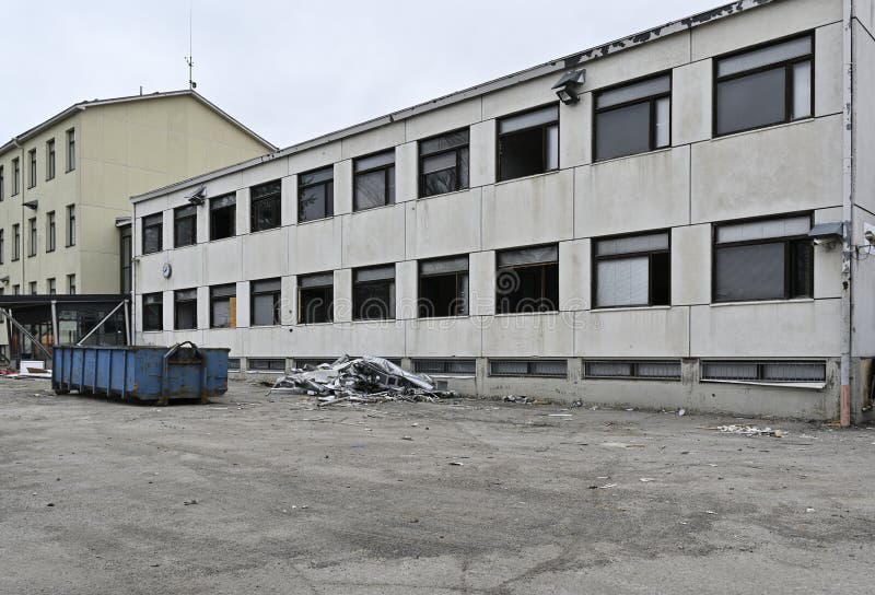 Demolition of an Old Concrete School Building Stock Photo - Image of ...