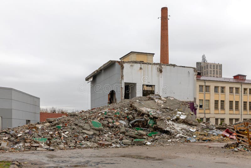 Demolition Old Factory stock photo. Image of chimney - 243068398