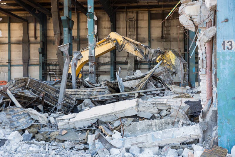 Demolition of the Old Factory Building Stock Image - Image of bulldozer ...