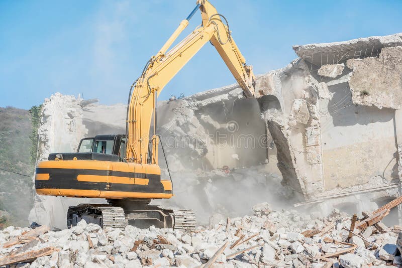 Demolition of an Old House with Excavator Stock Image - Image of site ...