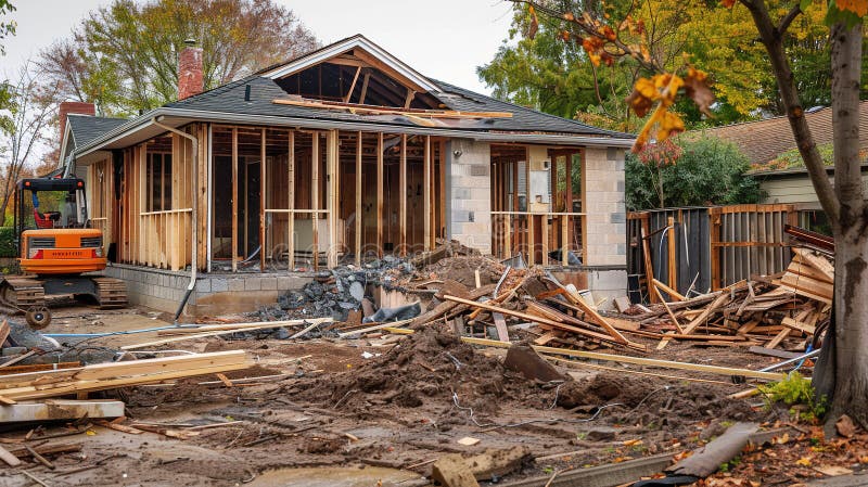 Demolition and Renovation of a House Stock Illustration - Illustration ...