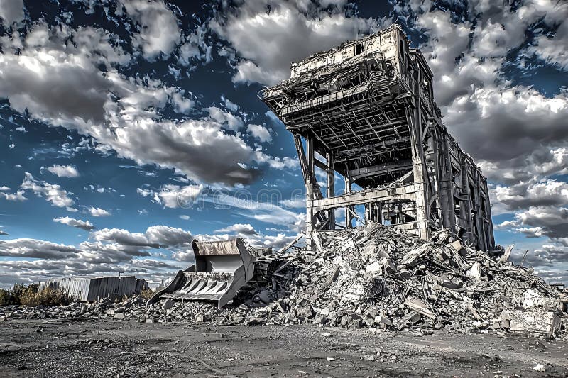 Demolition Site: Dramatic Sky Over Crumbling Structure Stock ...