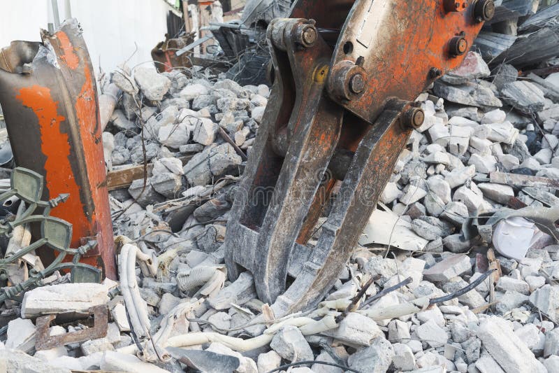 Demolition Site with Excavator and Rubble Stock Image - Image of ...