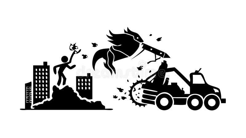 Demolition Site with Excavator, Urban Development, Vector Design ...