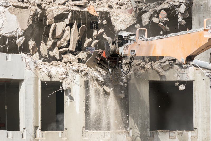 Demolition Site of a Large Building Stock Image - Image of bulldozer ...
