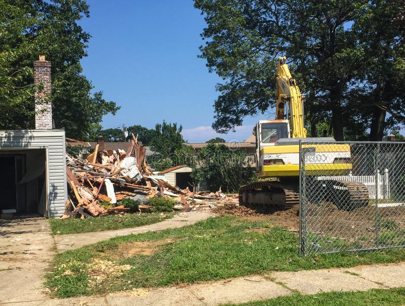 Demolition of Suburban House with Bulldozer Stock Photo - Image of ...