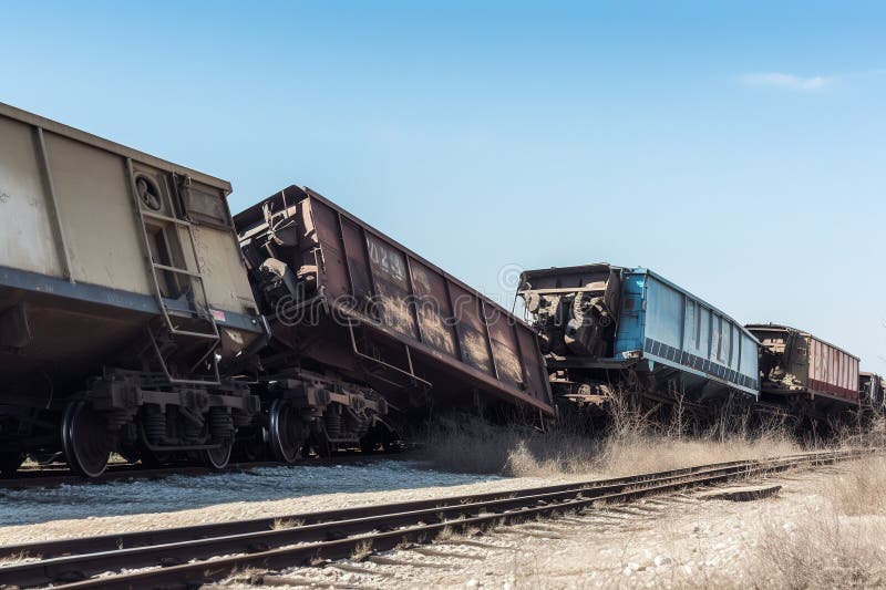 A Demolition Train a Derailed Train with Several Wagons Lying on Top of ...