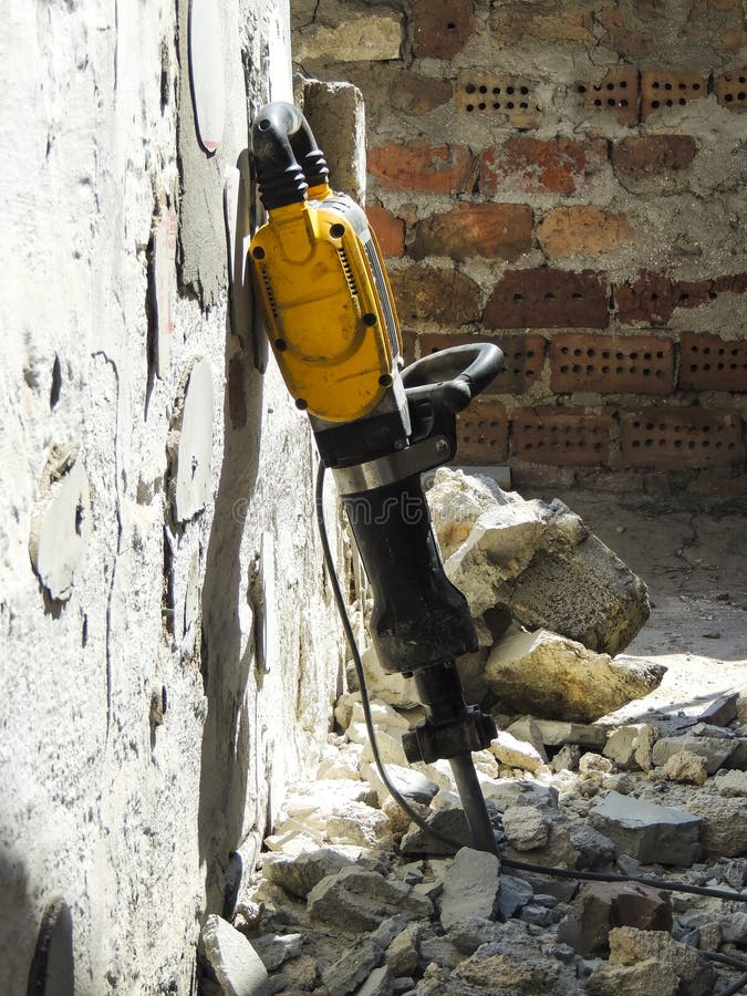 Worker with Demolition Hammer Breaking Interior Wall Stock Image ...