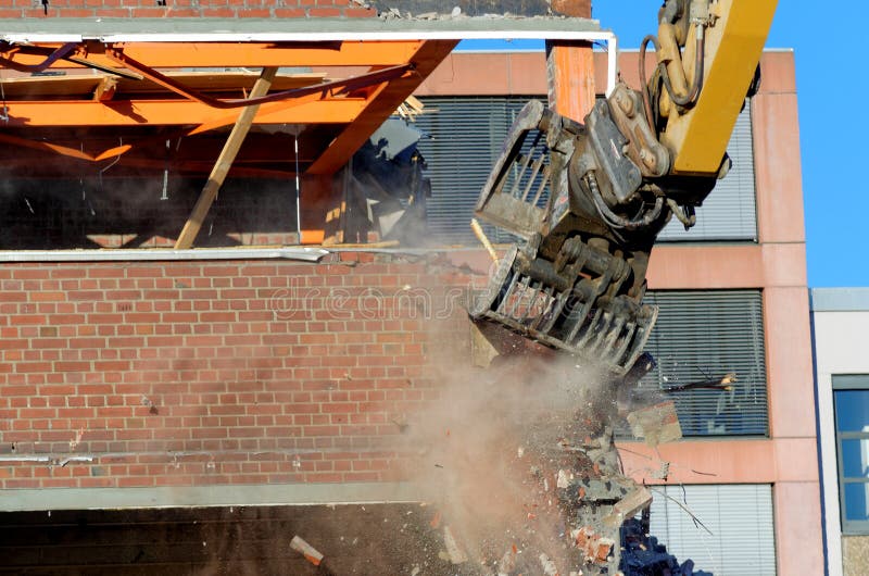 Demolition Work with an Excavator Stock Photo - Image of exterior ...