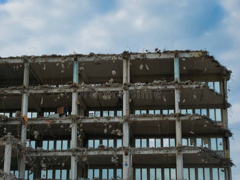 Demolition of a Multi-storey Building. a Large Concrete House with ...