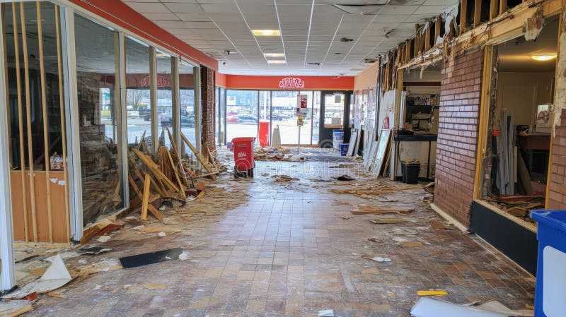 Demolition Work in Progress Inside a Building, Showing Debris and ...