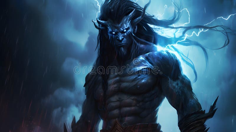 Demon with Blue Lightning, Devil. Neural Network AI Generated Stock ...